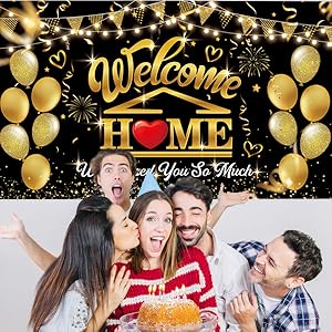 Amazon.com : SMENGGIL Black Gold Welcome Home We Missed You So Much Banner Backdrop Photography ...