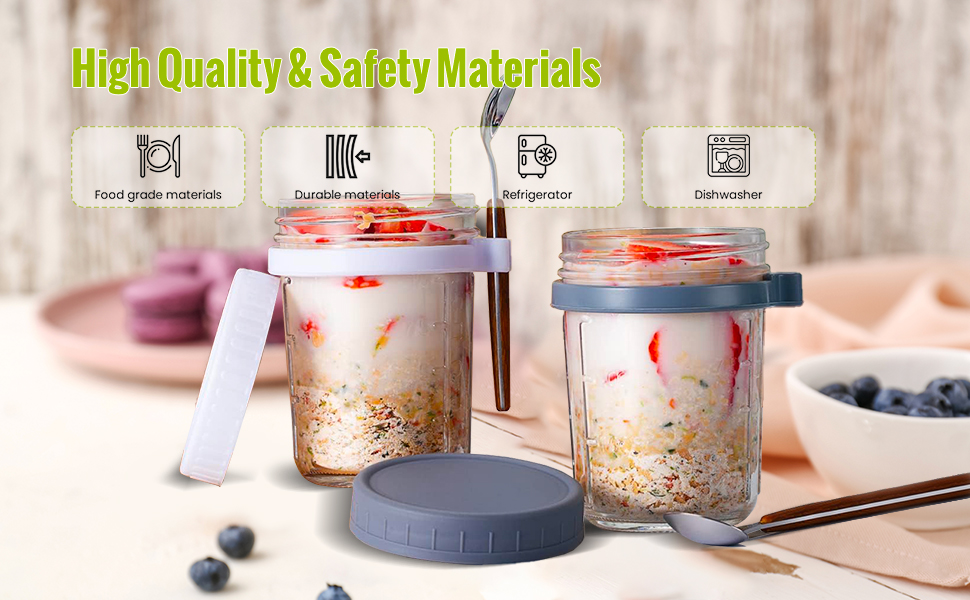 Amazon.com: Overnight Oats Containers Jars with Lids And Spoon 16 oz Glass Mason Jars for ...