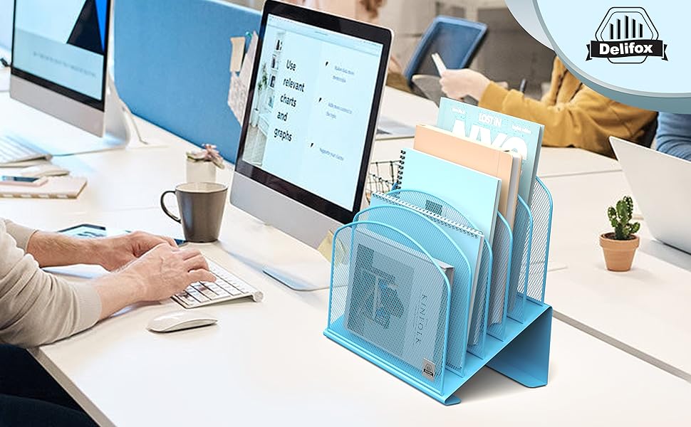 Amazon.com: Delifox 2Pack Inclined Desk File Organizer, 5-Section ...