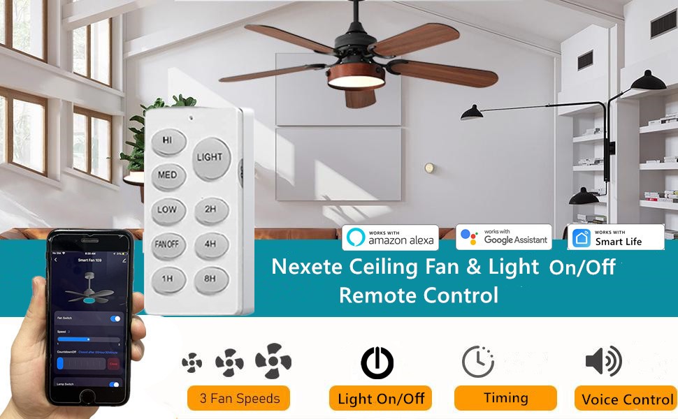 Nexete Universal Smart Wi-Fi Ceiling Fan Remote Control Kit, Fan Speed ...