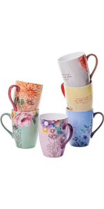 Amazon.com: BTaT- Coffee Mugs, 12 oz, Set of 6, Floral Mugs, Porcelain ...