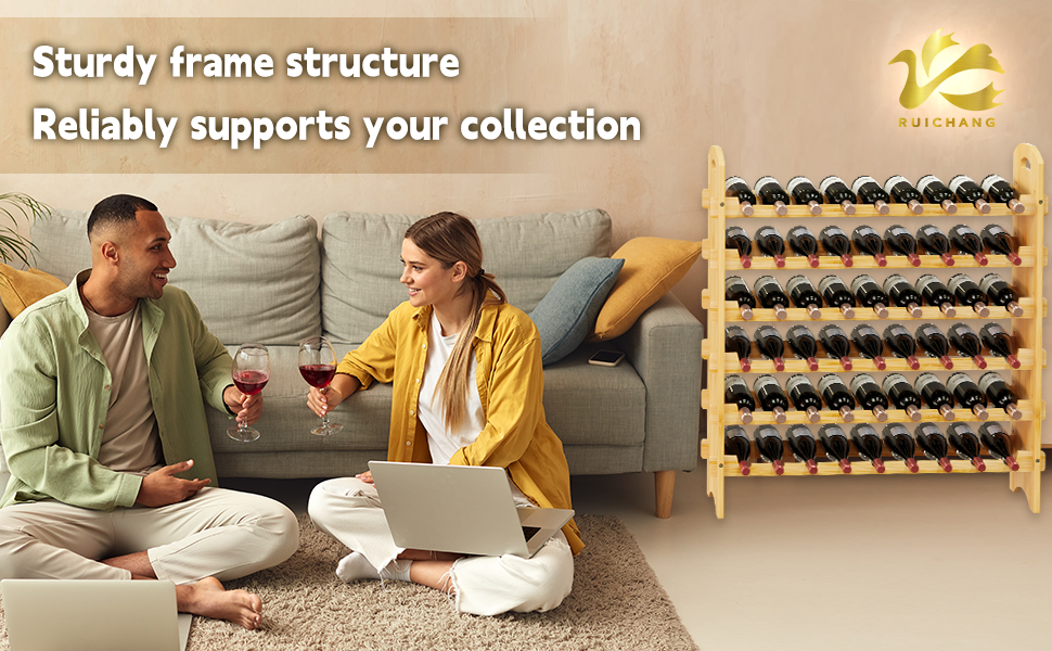 Amazon.com: Ruichang Wine Racks Free Standing Floor，Bamboo Wobble-Free Wine Storage Display ...