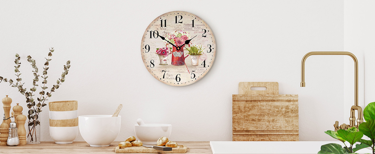 Amazon.com: TAHEAT Floral Flower Wall Clock, French Country Vintage ...