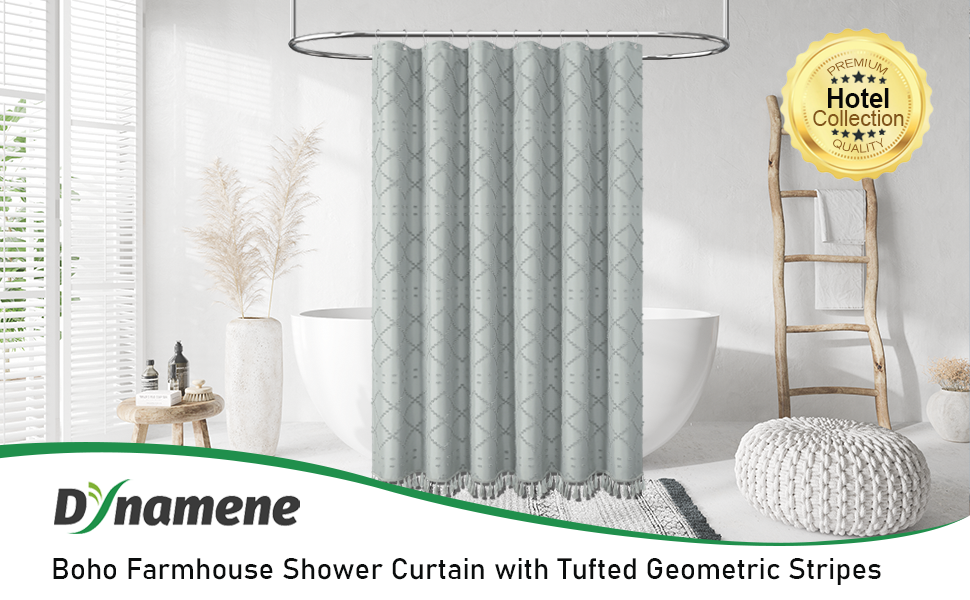 Amazon.com: Dynamene Extra Long Shower Curtains, 84 Inches Long Boho Tufted Geometric Striped ...