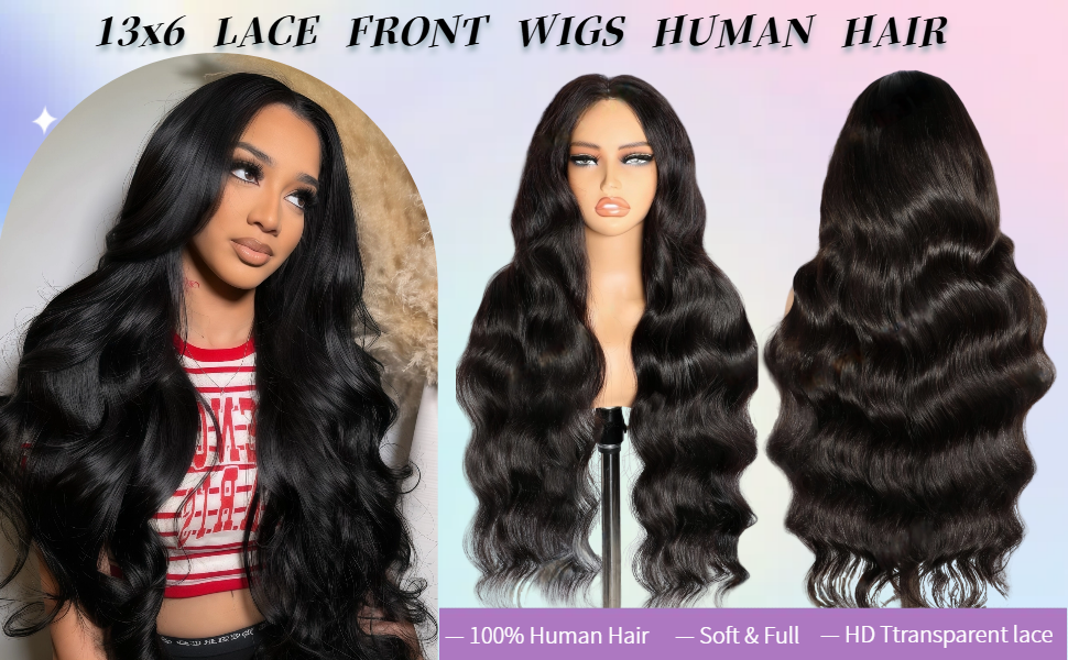 Amazon.com : 30 Inch Body Wave Lace Front Wigs Human Hair Wigs for Women 13x6 HD Lace Front Wigs ...