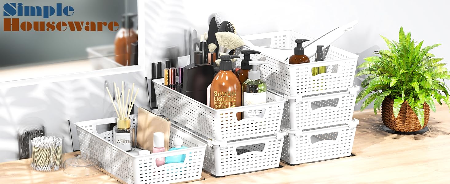Simple Houseware Stackable Plastic Storage Baskets Kitchen Drawer ...