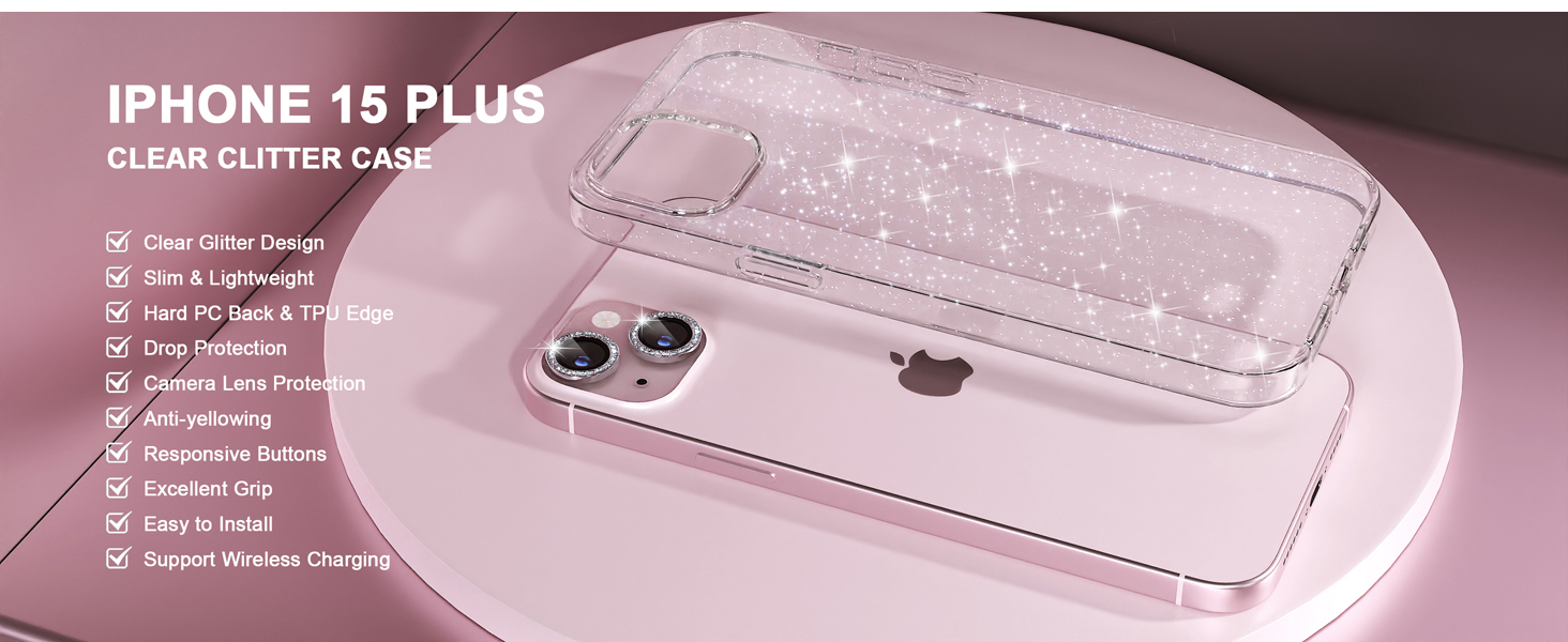 Amazon.com: Choiche Compatible for iPhone 15 Plus Case Women Phone Case, Glitter Clear | Cute ...