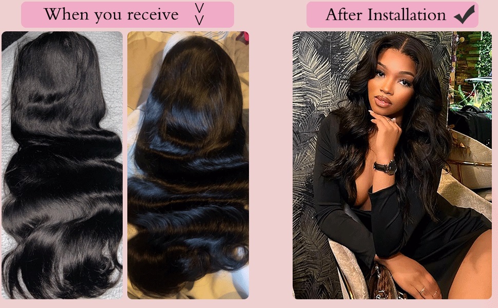 Lemoda 210% 13x6 Full Lace Wigs Body Wave Virgin Wigs Human Hair 13x6 HD Transparent Lace Front ...