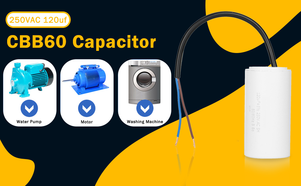 Condensador CBB60, Condensador de CA 250 V Condensador de CA 120uF Condensador 50 / 60Hz ...