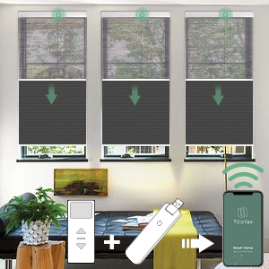 Yoolax Motorized Top Down Bottom Up Shades with Remote Control, Day Night Cellular Shades that ...
