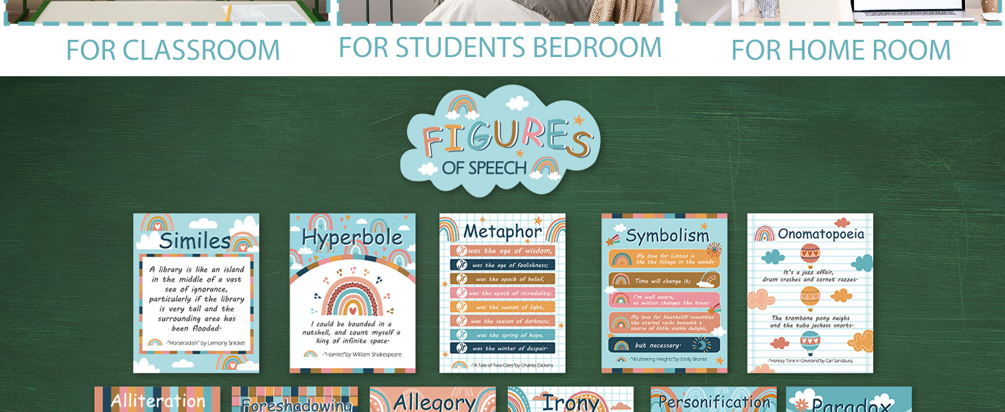 Amazon.com: 12 Boho Rainbow Figurative Language Posters for Classrooms ...