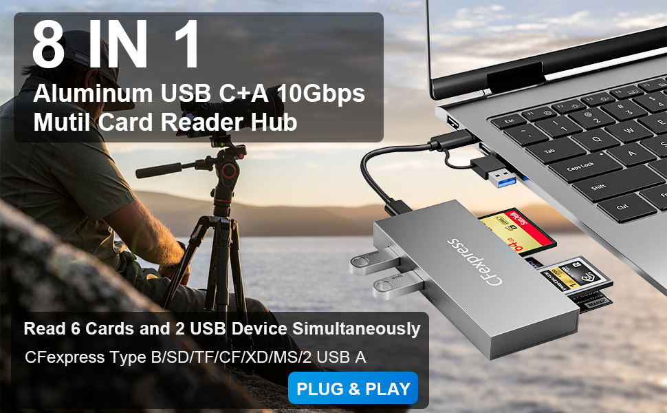 Amazon.com: 8 in 1 CFexpress Type B Card Reader with 2 USB3.2 (Gen 2 ...