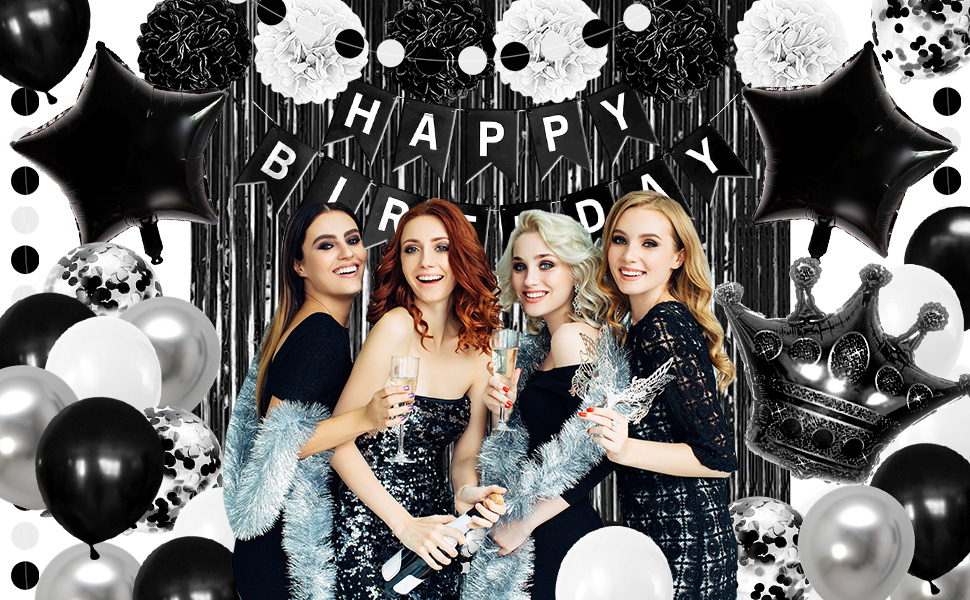 Amazon.com: Lasocy Black and White Birthday Party Decorations Happy ...