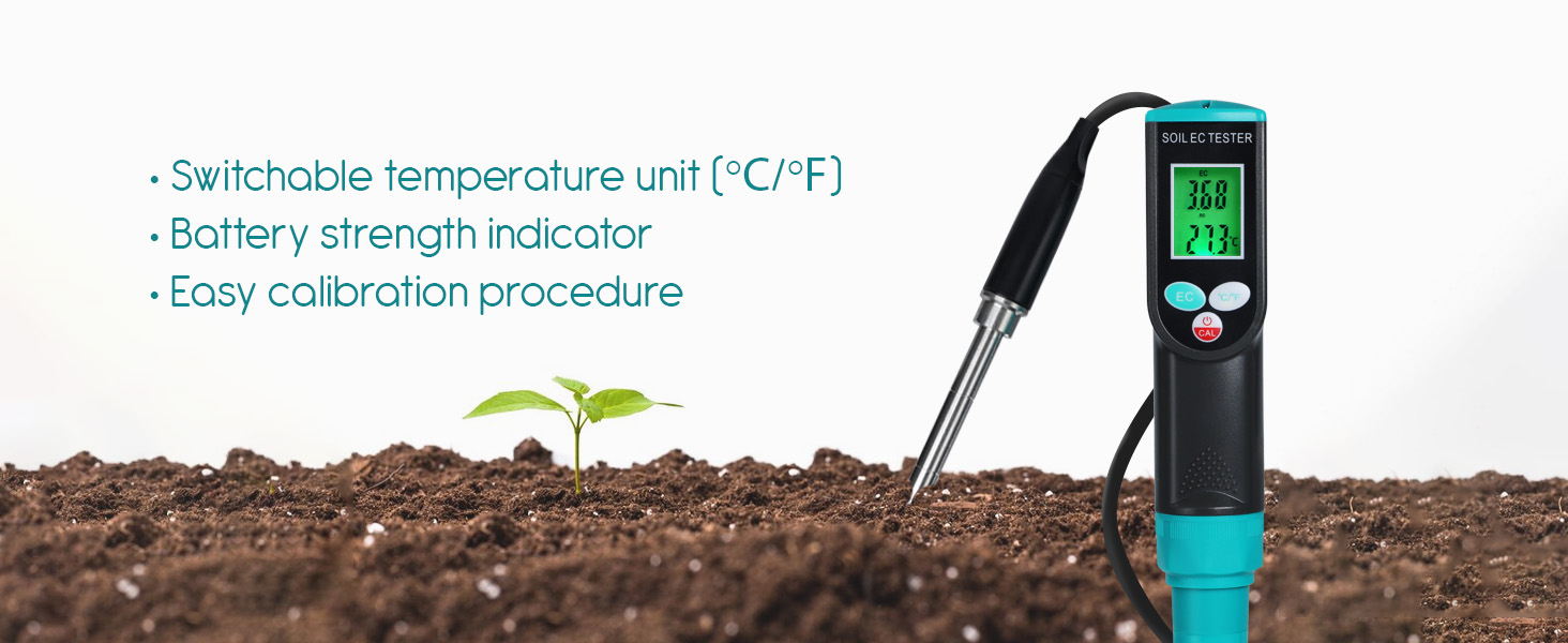 Amazon.com: Digital Soil EC Meter, 2-in-1 EC and Temperature Meter with Corded EC Sensor ...