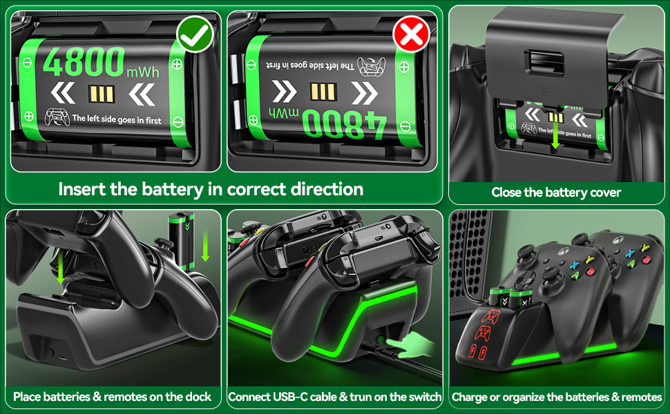 Charger with 4 x 4800mWh Rechargeable Battery Pack for Xbox Series/One X|S, Xbox Controller ...