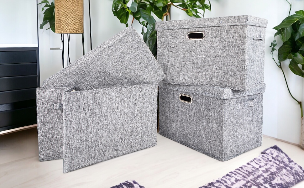 Single Fabric Dark Grey Storage Box With Lid Fabric Storage Cube Large ...