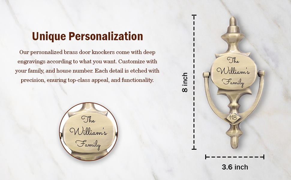 RII Personalized Door Knocker, Deeply Engraved Your Name & Number, Cast Brass Knocker, Vintage ...