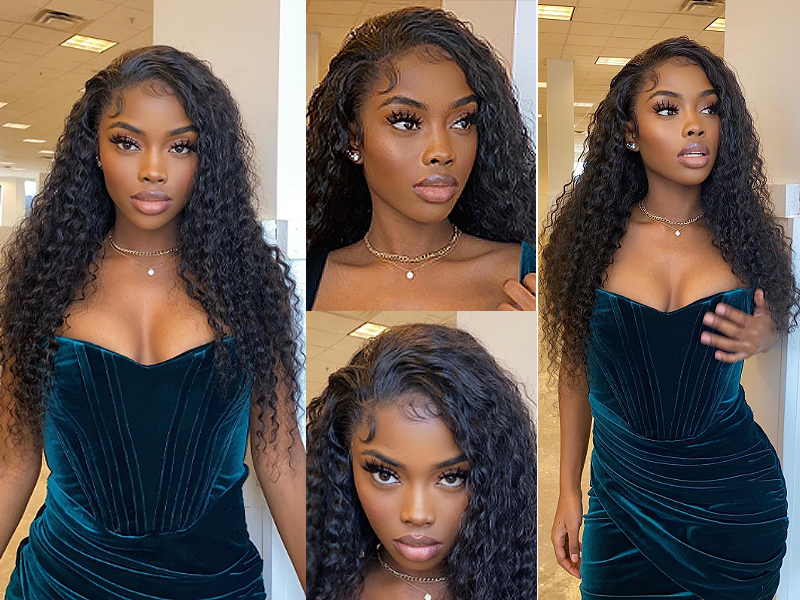 Amazon.com : Lemoda Deep Wave 13x6 Full Lace Frontal Wig Human Hair 200% Density HD Transparent ...