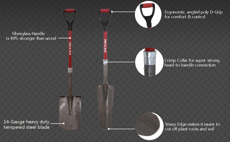 Amazon.com : KYLIN 14-Gauge Heavy Duty Shovels Set,2-Piece Fiberglass D-Handle Spade,16” Drain ...