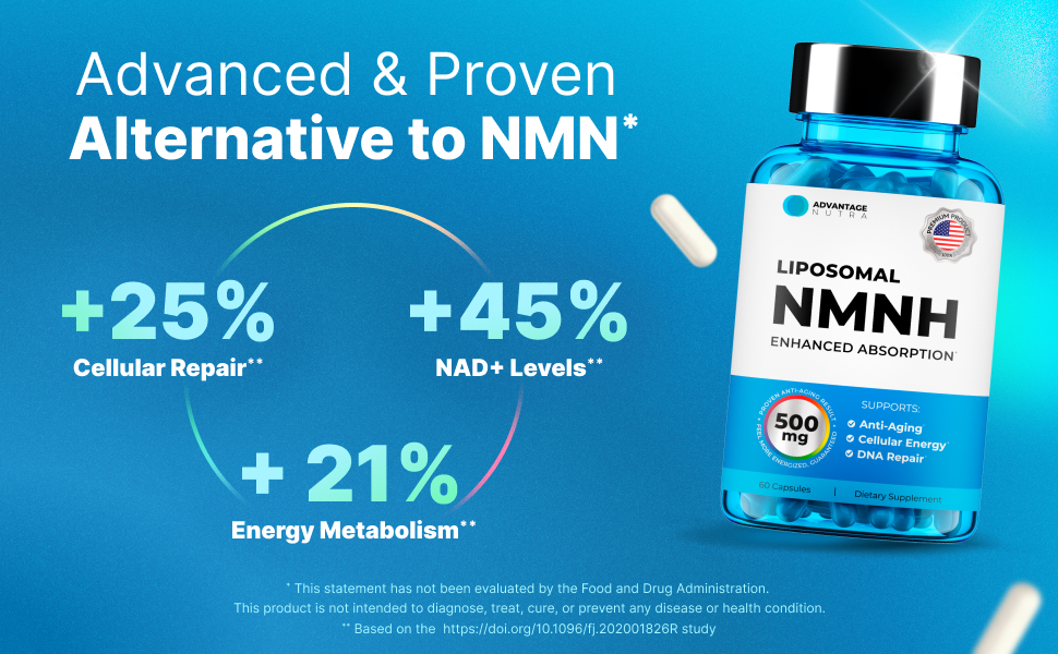 Amazon.com: AdvantageNutra NMN Supplement Alternative - NMNH (Dihydronicotinamide Mononucleotide ...