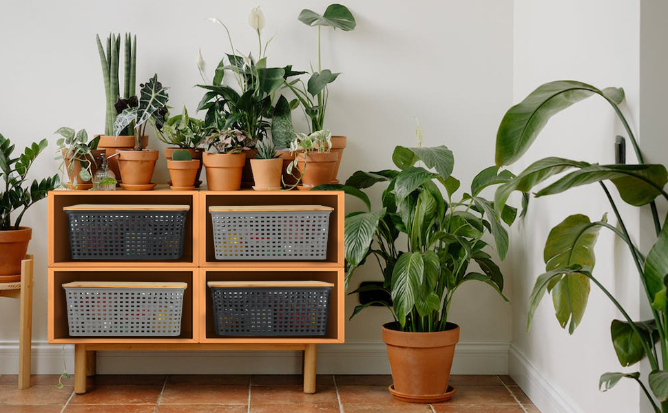 Amazon.com - AREYZIN Storage Bins with Bamboo Lids Set of 6 Lidded ...