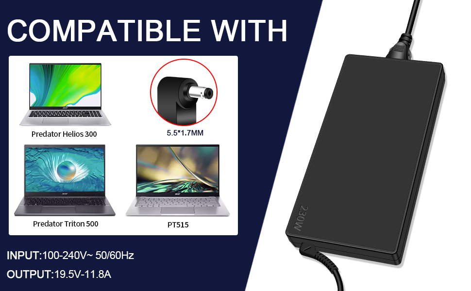 Amazon.com: 230W AC Charger Fit for Acer Predator Helios 300 PH315-53 54 55 Neo 16 PHN16-71 ...