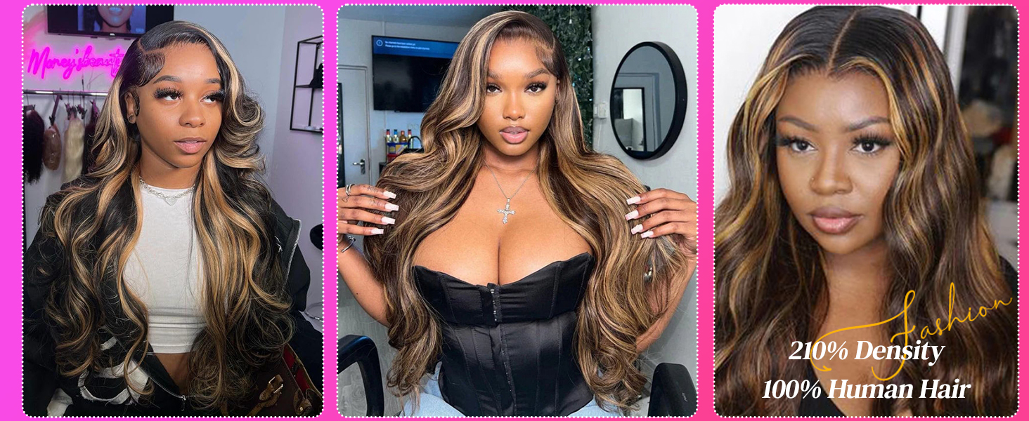 Amazon.com : CHUDI Highlight Honey Blonde Lace Front Wig Human Hair 28Inch 210 Density Body Wave ...