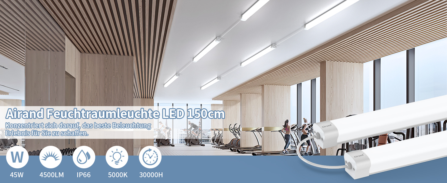 Feuchtraumleuchte LED 150CM 45W Verknüpfbar, Led Werkstatt Deckenleuchte Kaltweiß 5000K ...