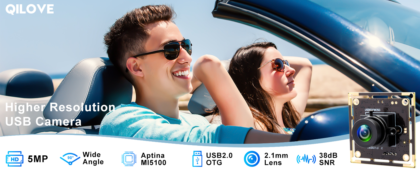 Amazon.com: QILOVE 5MP USB Camera Module, 2.1mm Wide Angle Lens, Plug & Play USB 2.0 Industrial ...