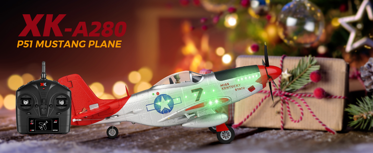 Amazon.com: CKYSCHN WLtoys XK A280 RC Airplane, P51 Mustang 4 Channel RC Plane with Lights, 6G ...