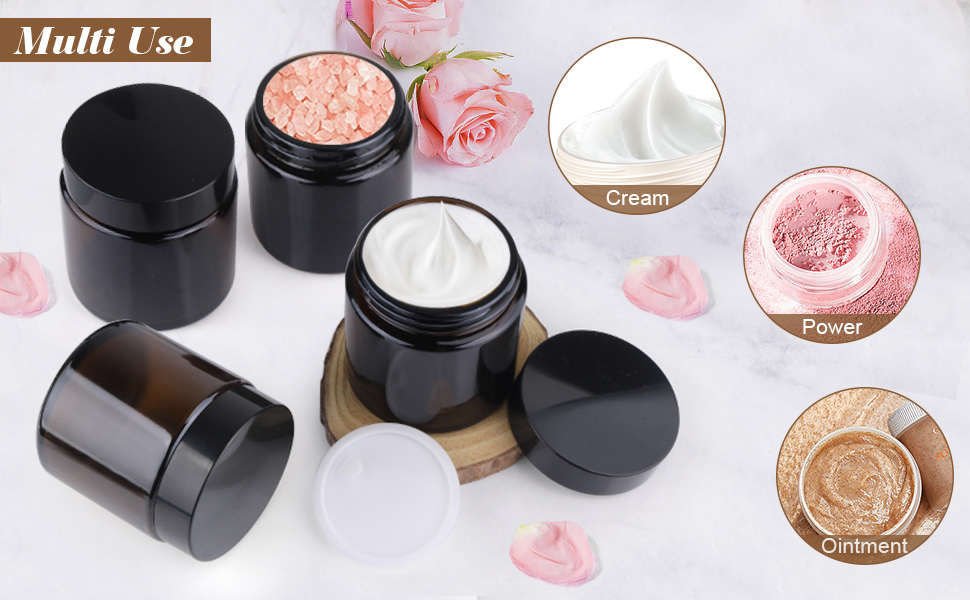 Amazon.com: BOSMIOW 4Pcs 100g/3.4oz Amber Round Glass Jars Brown Facial Cream Packaging Pot Leak ...