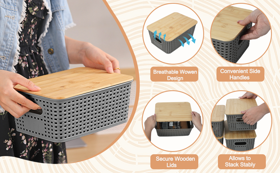 Amazon.com - UHAPEER Plastic Storage Baskets with Lids, 6 PCS Cute ...