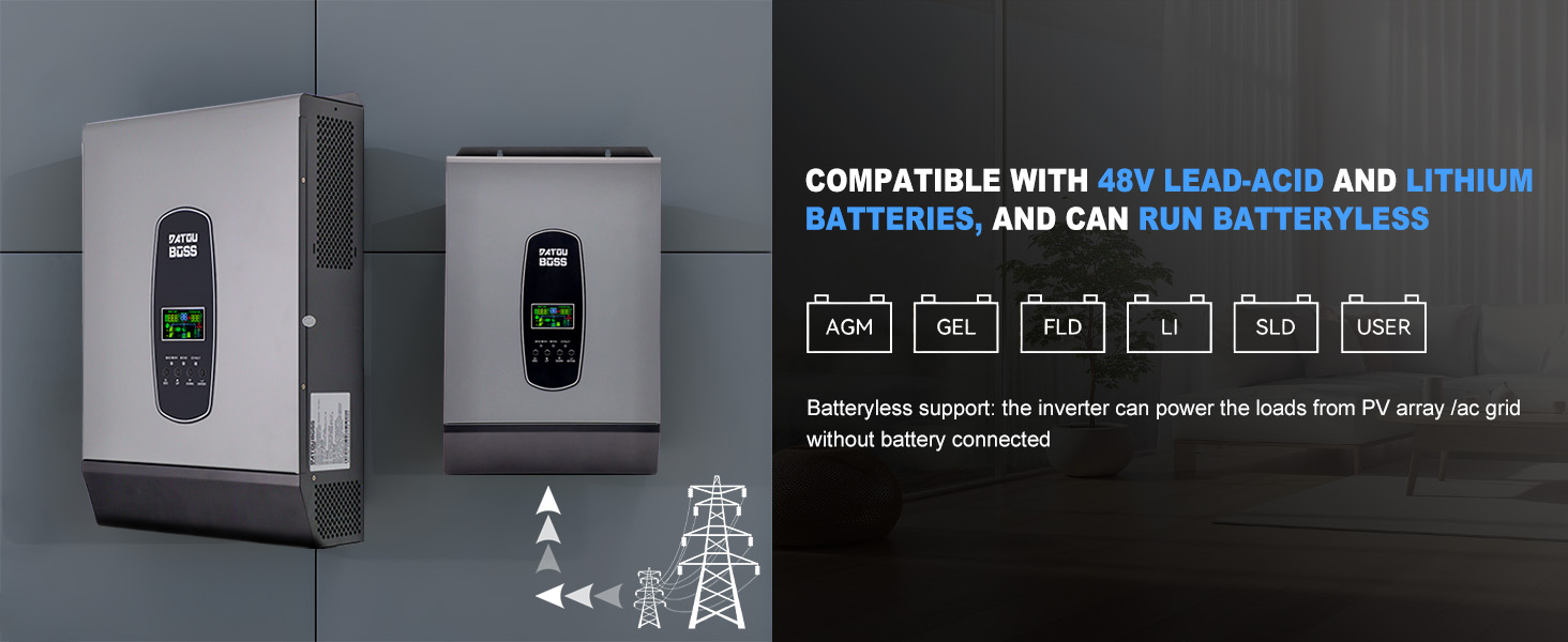 DATOUBOSS 6200w Hybride Omvormer 48v Zuivere Sinus, Hybride Zonne Omvormer 48v, 48v DC naar 220v ...