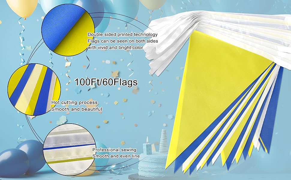 Amazon.com : LZXING 100 Feet Blue Yellow White Pennant Banner Flags ...