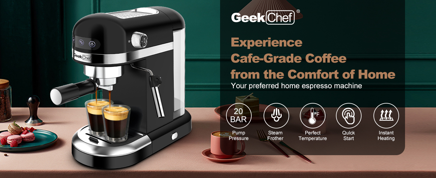 Amazon.com: Geek Chef Espresso Machine 20 Bar, Fast Heating Automatic, Compact Coffee Maker with ...