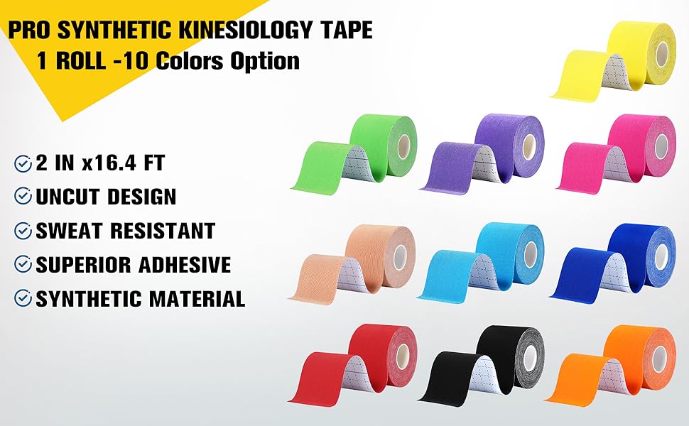 Amazon.com: Pro Synthetic Kinesiology Tape 1 Roll, Athetic Sports Tape for Muscle Joint Support ...
