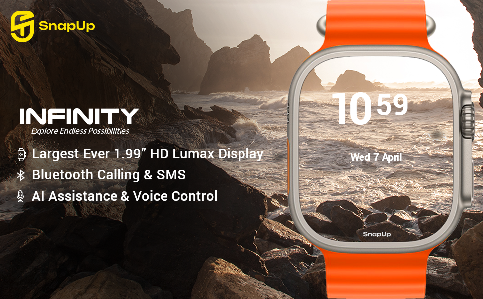 SnapUp Infinity Bluetooth Calling Smartwatch with Snap Sync, 1.99 HD Lumax Display with 600 Nits ...