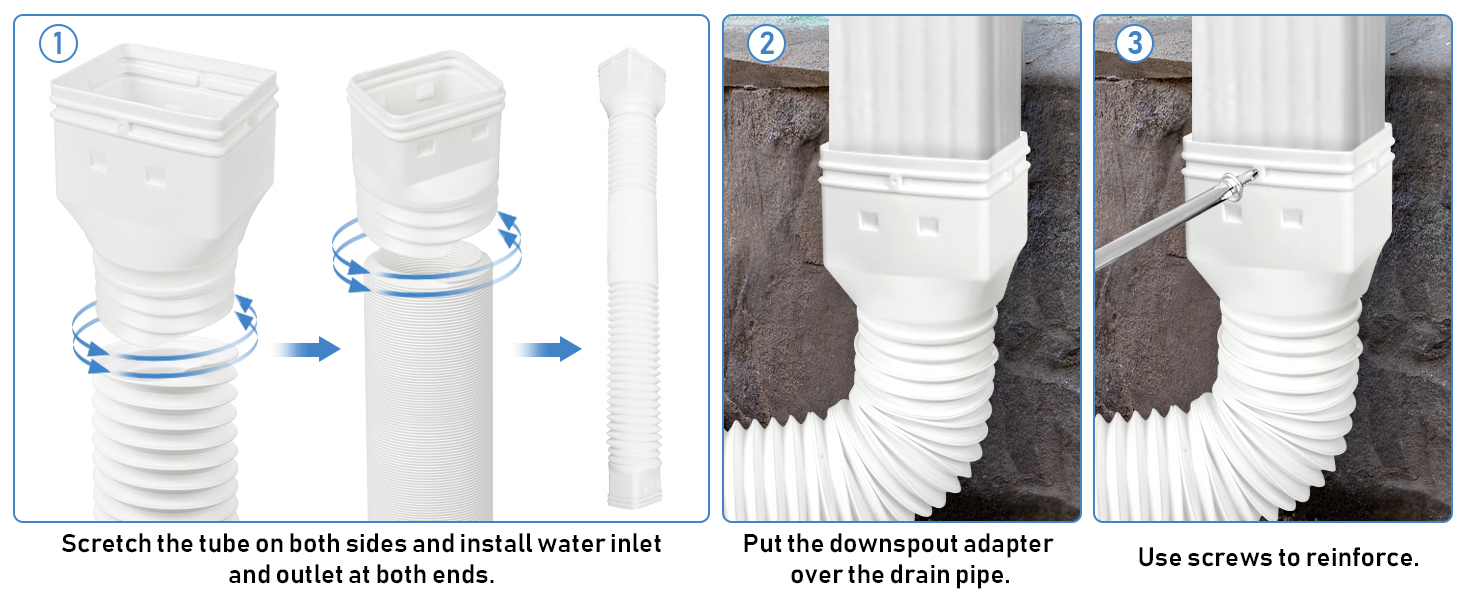 Rain Gutter Downspout Extension Flexible Down Spout Extender White ...