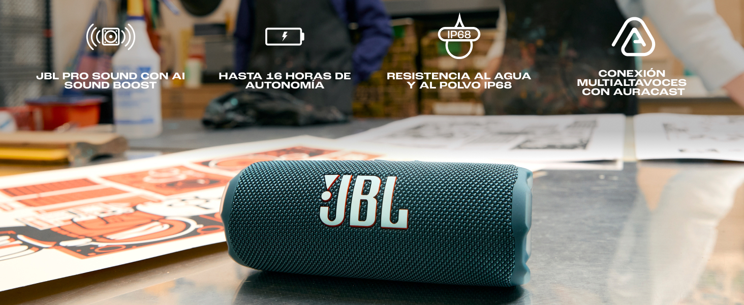 JBL Flip 7, Altavoz Bluetooth portátil inalámbrico Potente, 16h de batería, Resistente al Agua ...