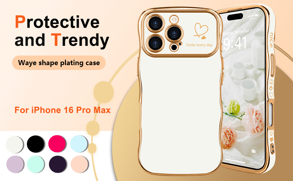 Amazon.com: LCHULLE for iPhone 16 Pro Max Case for Women Girls, Cute Wave Frame Curly Shape with ...