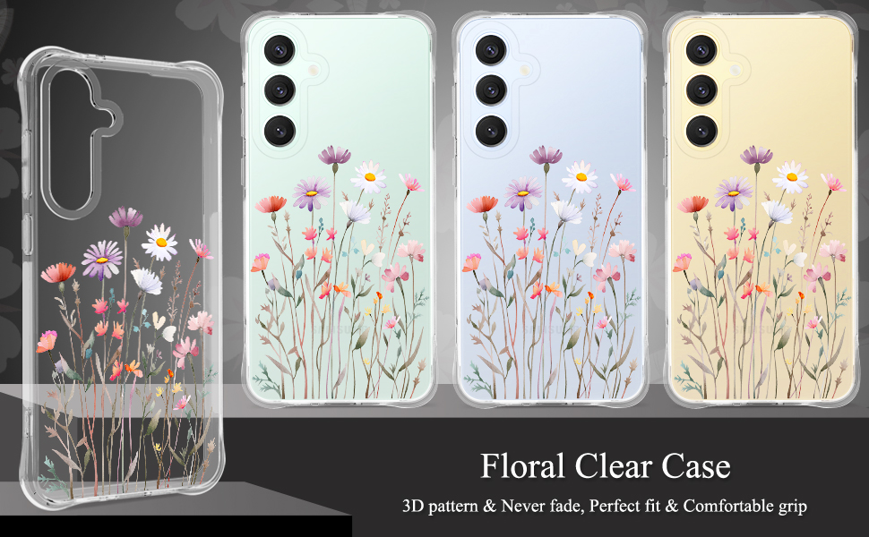 Amazon.com: GREATRULY Floral Clear Case for Samsung Galaxy S24 FE for Women Girls,Pretty Phone ...