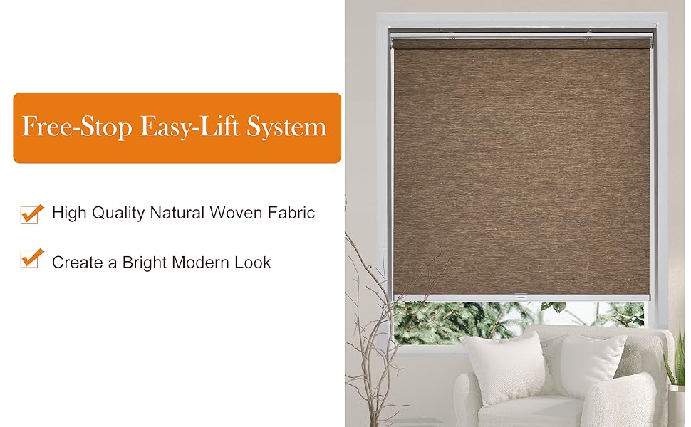 Persilux Custom Size Natural Woven Cordless Roller Shades, Free-Stop Window Shades for Home ...