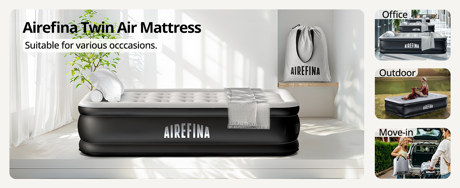 Airefina Single Size Air Mattress, 18 Raised Air Bed in 3 Mins Self Inflation, Air Mattress with ...