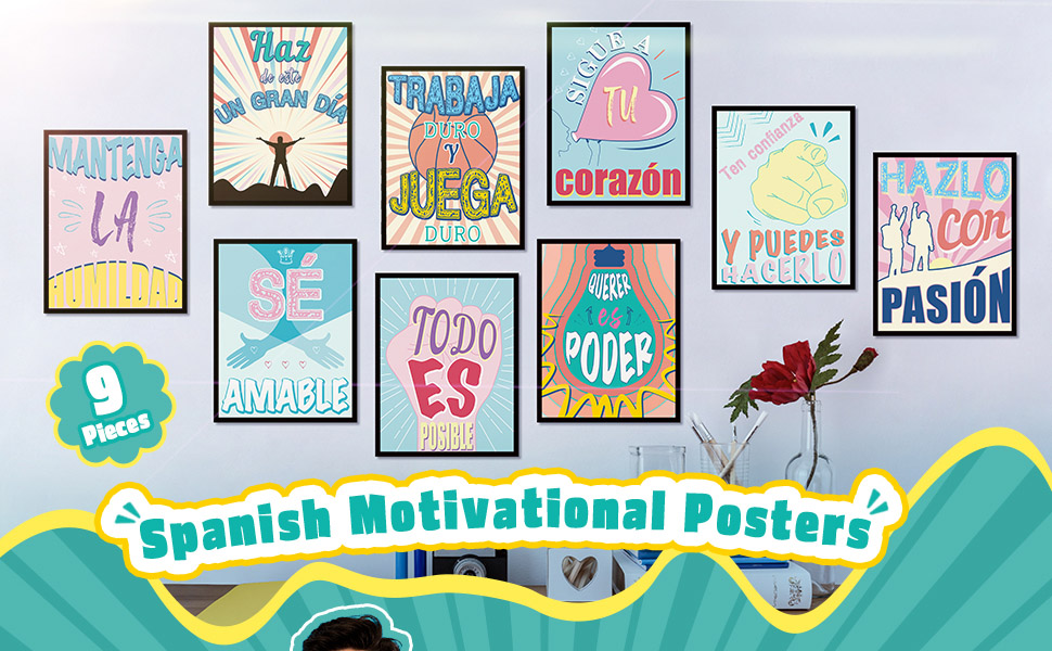 Amazon.com: Outus 9 Pieces Motivational Posters in Spanish Classroom ...