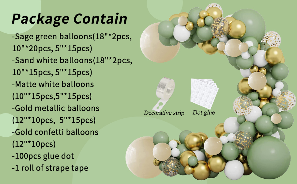 Amazon.com: Sage Green Balloon Arch Kit,134 pcs Sage Green Sand White Metallic Gold Matte White ...