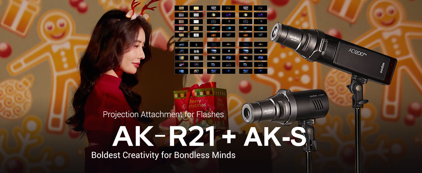 Amazon.com : Godox AK-R21 Projection Attachment with Godox AK-S Full Slide Set(60pcs) for Round ...