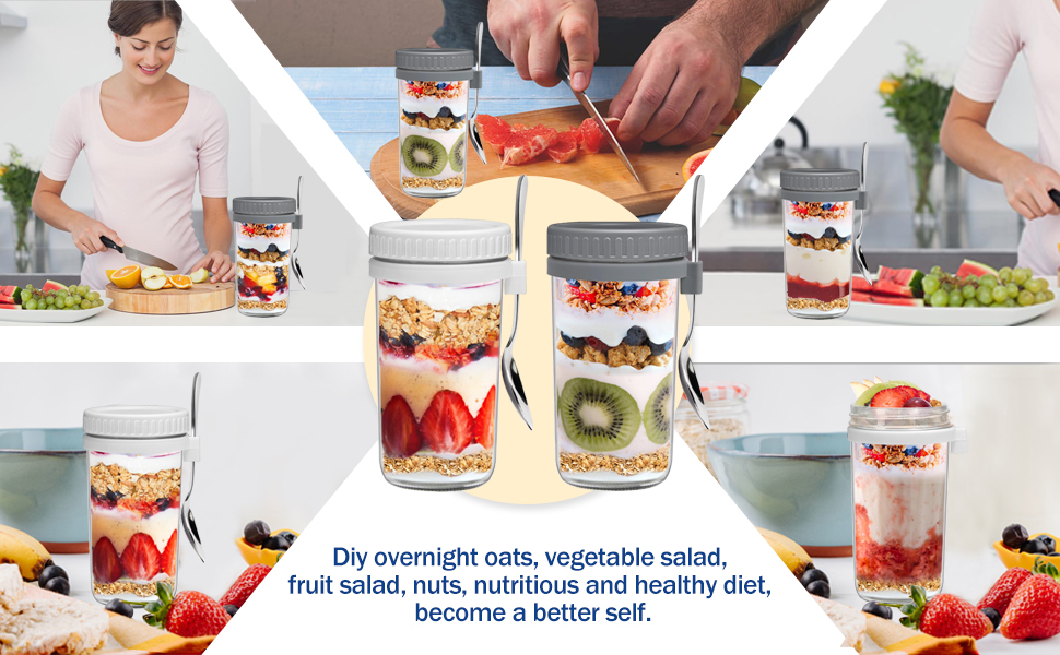 Amazon.com: Alitake Overnight Oats Container with Lid and Spoon - 21 oz Glass Overnight Oats ...