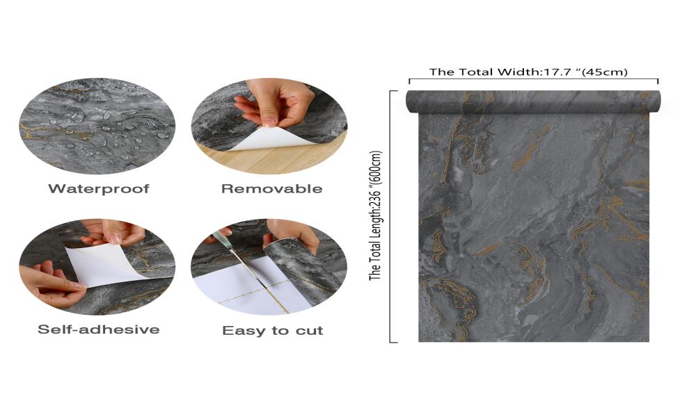 Amazon | CHIHUT 壁紙シール リメイクシート カッティングシート 45cmx6m シルバーグレー ウォールステッカー 剥がせるタイプ 大理石調 粘着シート 防水シール 厚手 ...