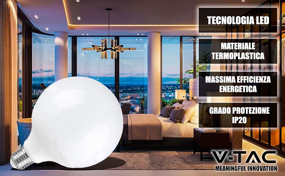 V-TAC Lampadina LED Globo con Chip Samsung e Attacco Edison E27, 22W (Equivalenti a 155W) G120 ...