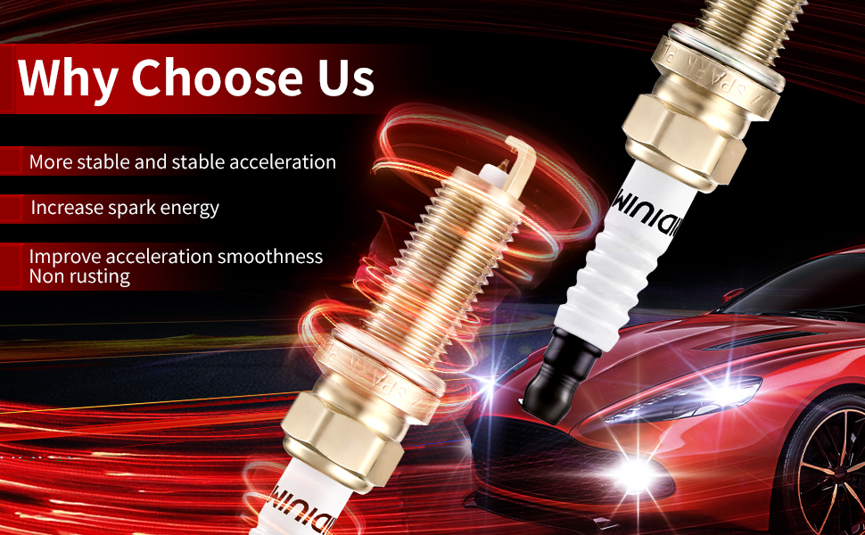 Juicery Iridium Spark Plugs Automotive Replacement IZFR6K11 9807B-5617W 6994 Set of 4, Spark ...